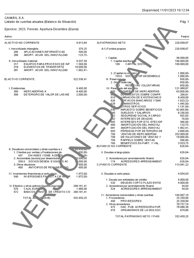 Cuentas Anuales (Balance de Situación) Modelo Simple | PDF ... Cuentas Anuales (Balance de Situación) Modelo Simple | PDF ...