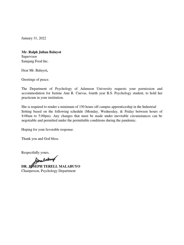 CUEVAS Endorsement Letter Industrial Setting 22 | PDF