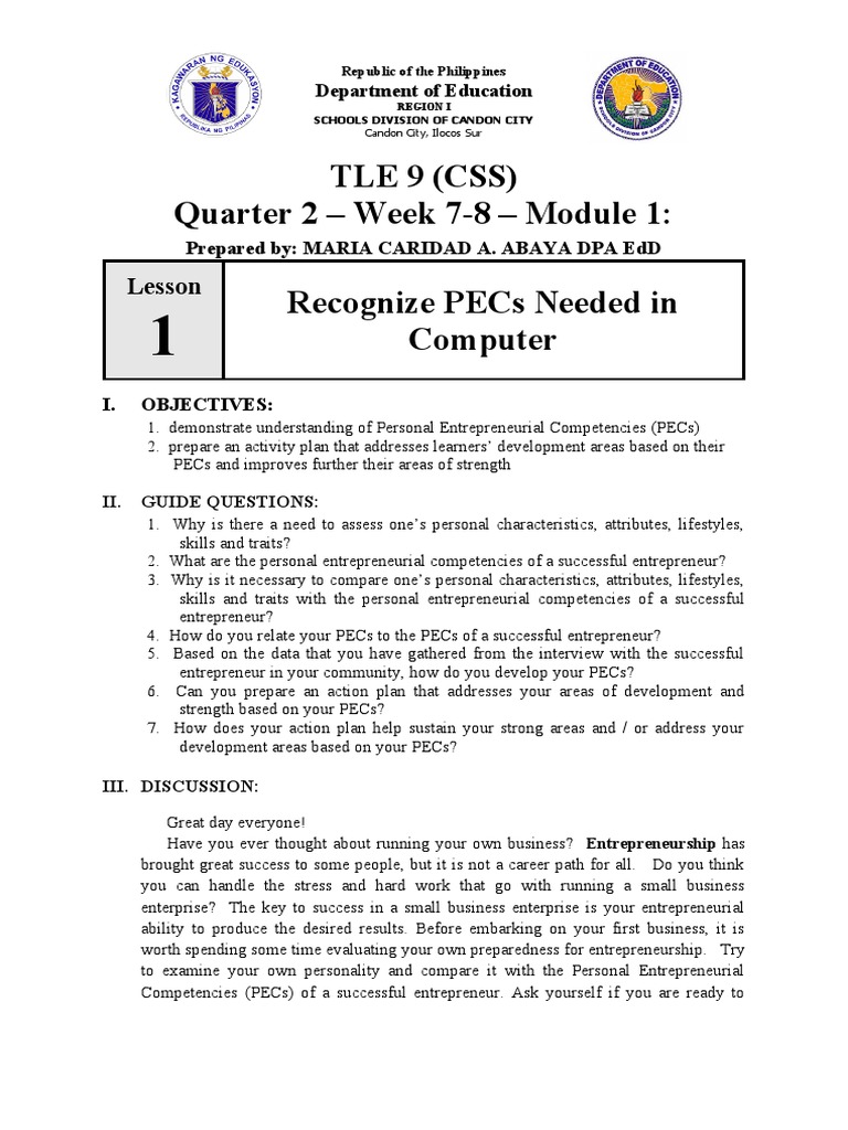 Tle9 CSS Q2 | PDF | Entrepreneurship | Goal