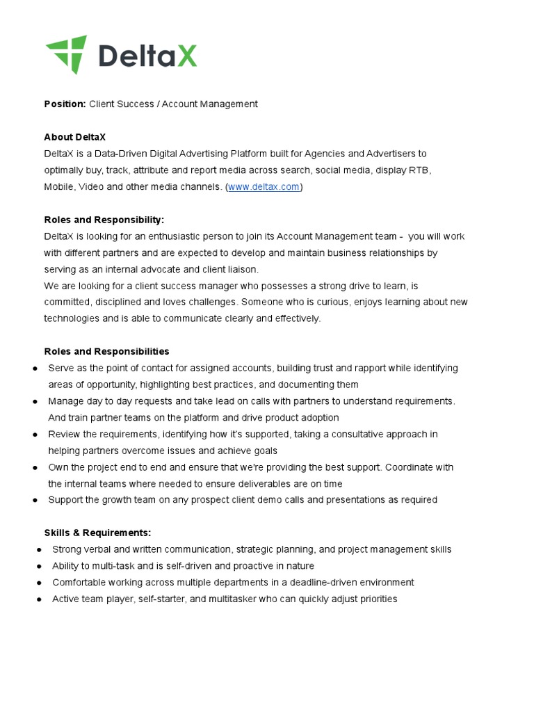 DeltaX-ACE Fresher JD | PDF