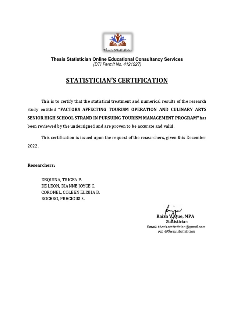 Certificate of Statistician Elisha Coleen Coronel | PDF | Social Science | Computers