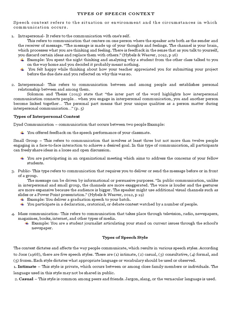 The Different Types of Speech Context and Speech Style | PDF ...