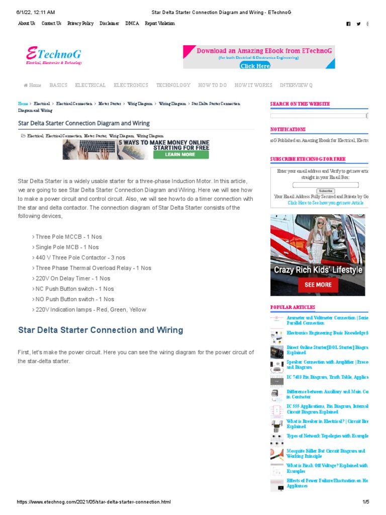 Star Delta Starter Connection Diagram and Wiring - ETechnoG | PDF ...