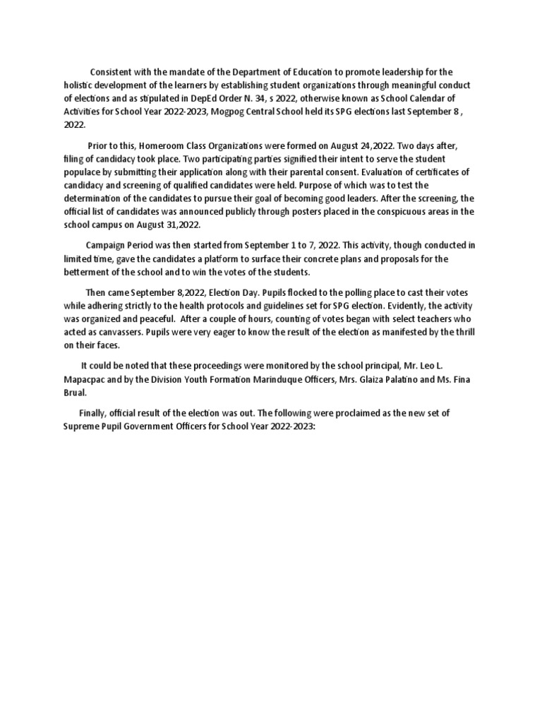 Narrative Report SPG Elections | PDF