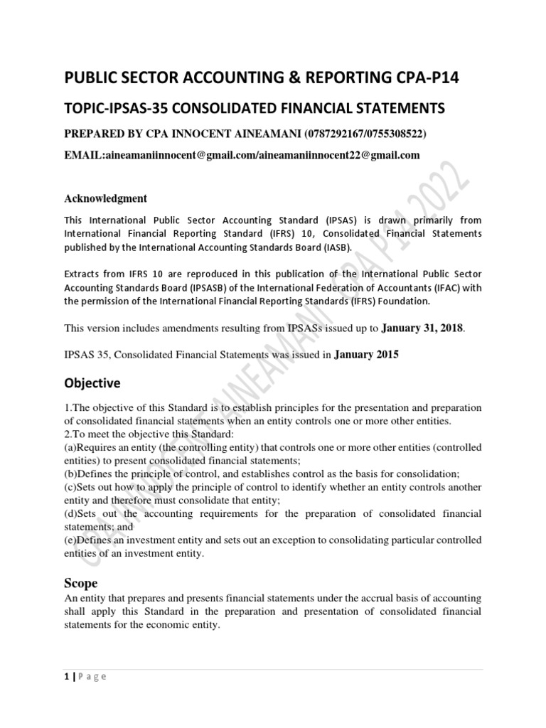 Ipsas 35 Summary | PDF | Equity (Finance) | Financial Statement