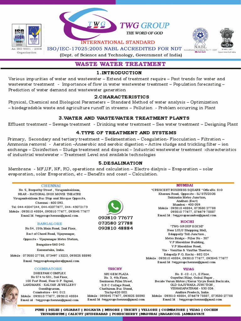 Waste Water Treatment Training Institute in Chennai | PDF | Sewage ...
