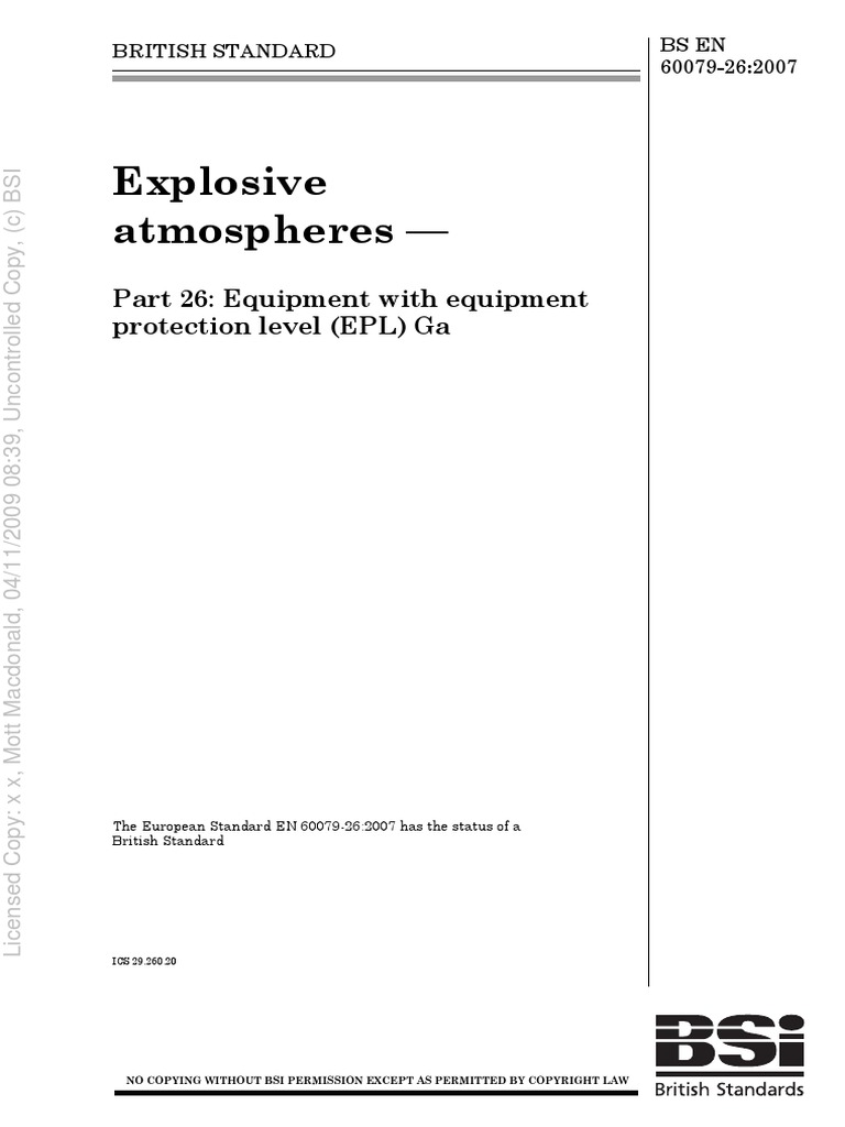 BS EN 60079-26-2007 - Explosive Atmospheres - Part 26 - Equipment With Equipment Protection ...