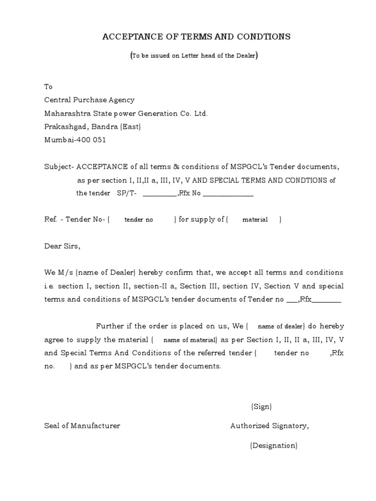 17 Acceptance Letter From Dealer | PDF