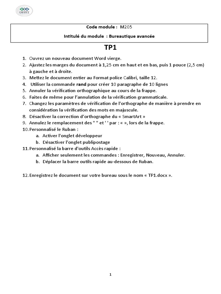 Word Avancé A - Tp1 | PDF | Microsoft Word | Informatique