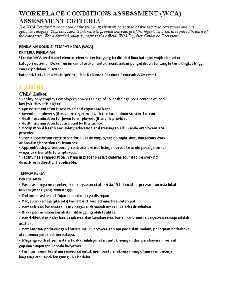 Workplace Conditions Assessment | PDF