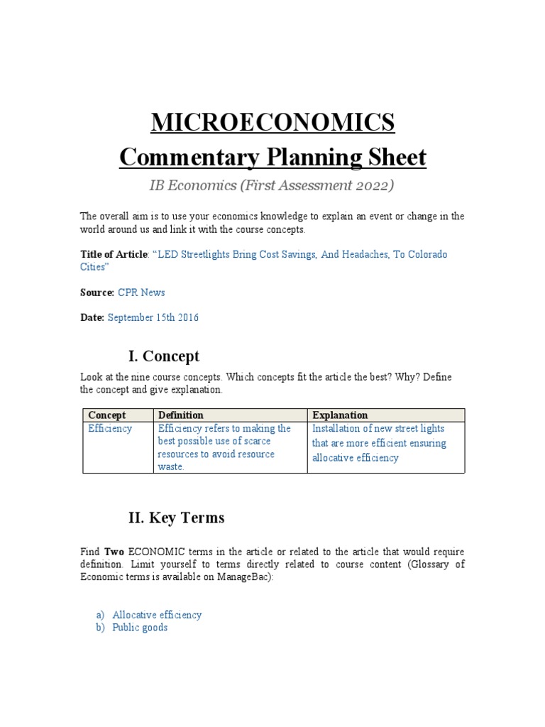 Economics IA Commentary Planning Sheet (Microeconomics) | PDF | Pareto ...