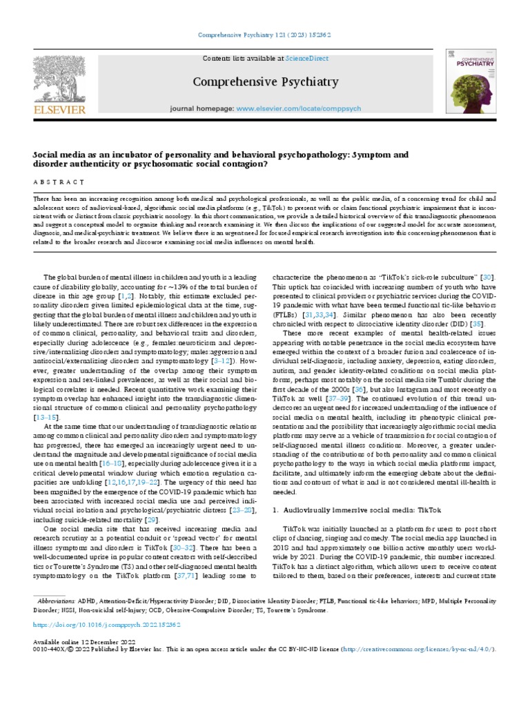 Social Media As An Incubator of Personality and Behavioral Psychopathology: Symptom and Disorder ...