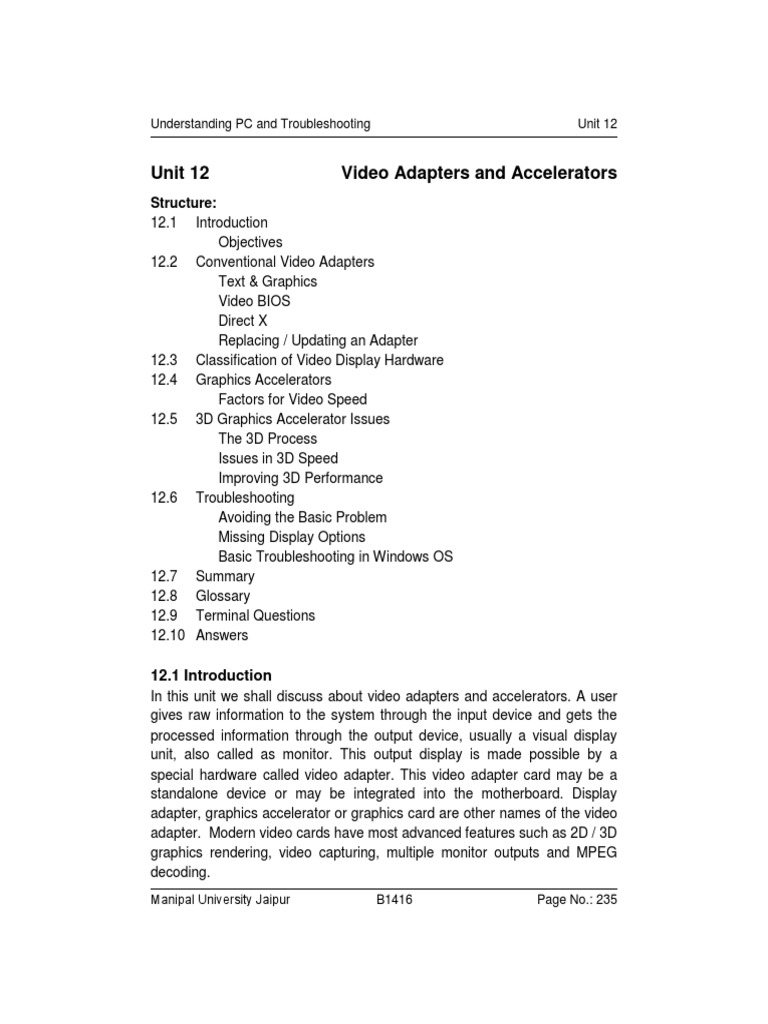 Unit 12 Video Adapters and Accelerators | PDF | Graphics Processing Unit | Computer Graphics