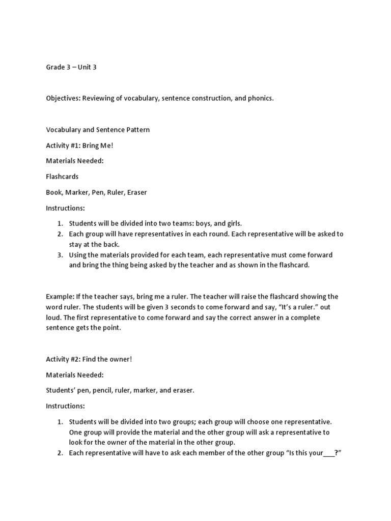 Here We Go 1 - Grade 3 Unit 3 | PDF