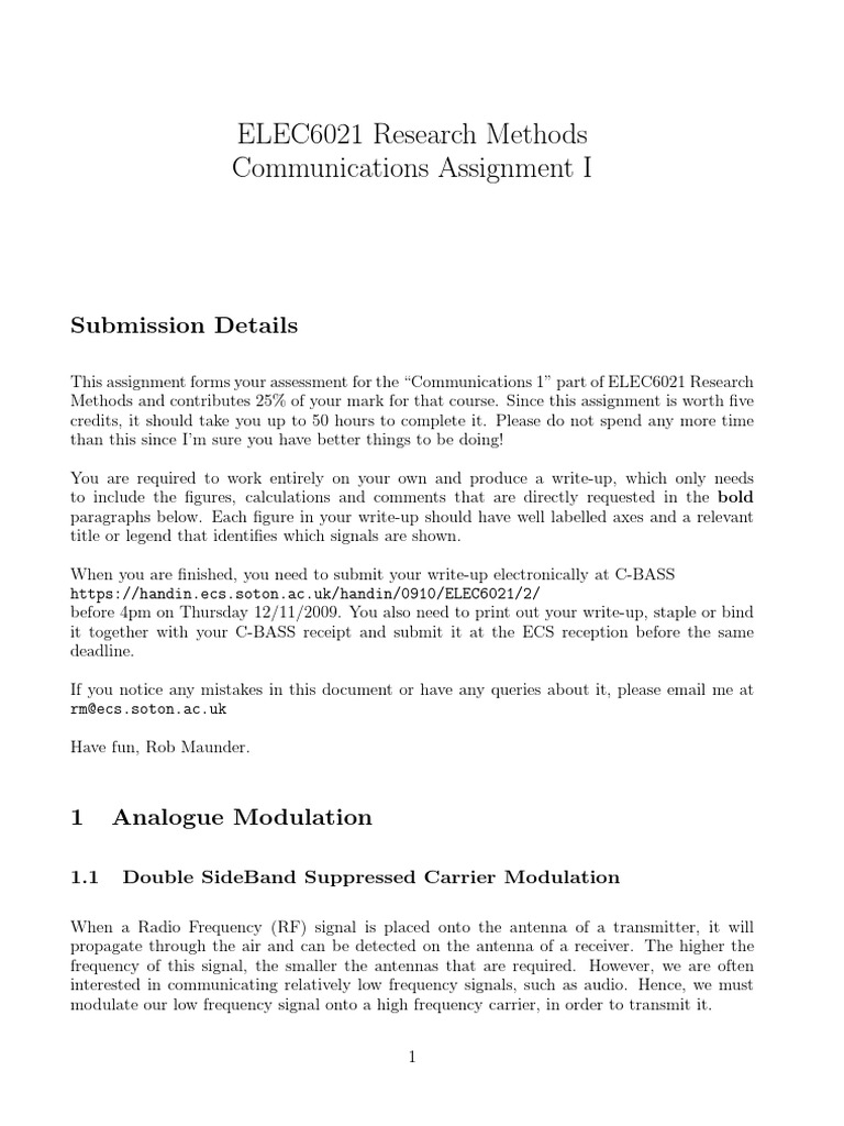 ELEC6021 Comms Assignment 1 | PDF | Modulation | Phase (Waves)