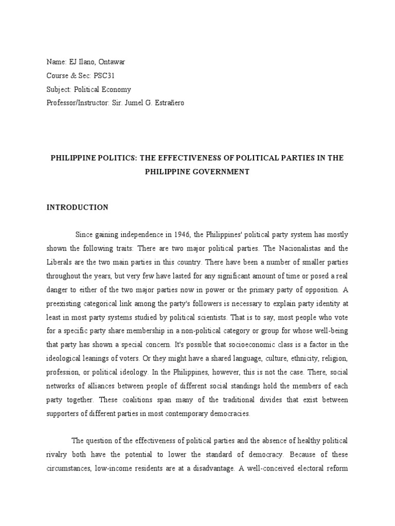 Effectiveness of Philippine Political Parties | PDF | Democracy ...