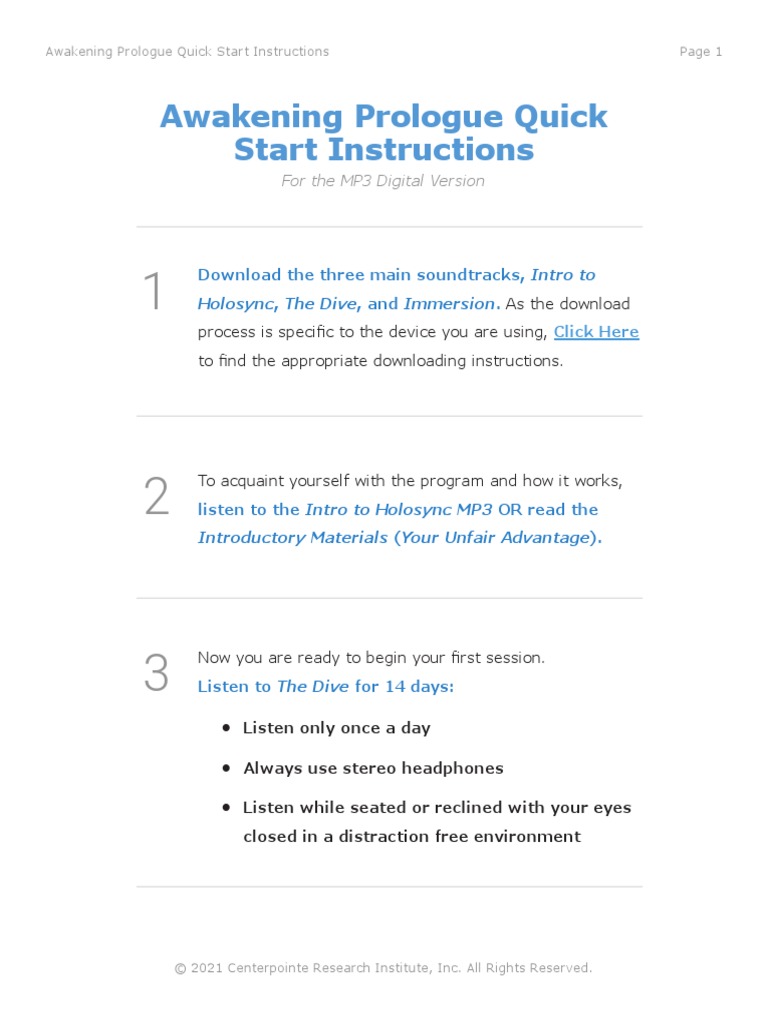 Awakening Prologue Quick Start Instructions | PDF