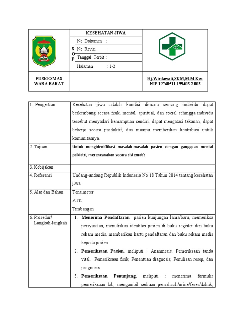 Sop Kesehatan Jiwa | PDF