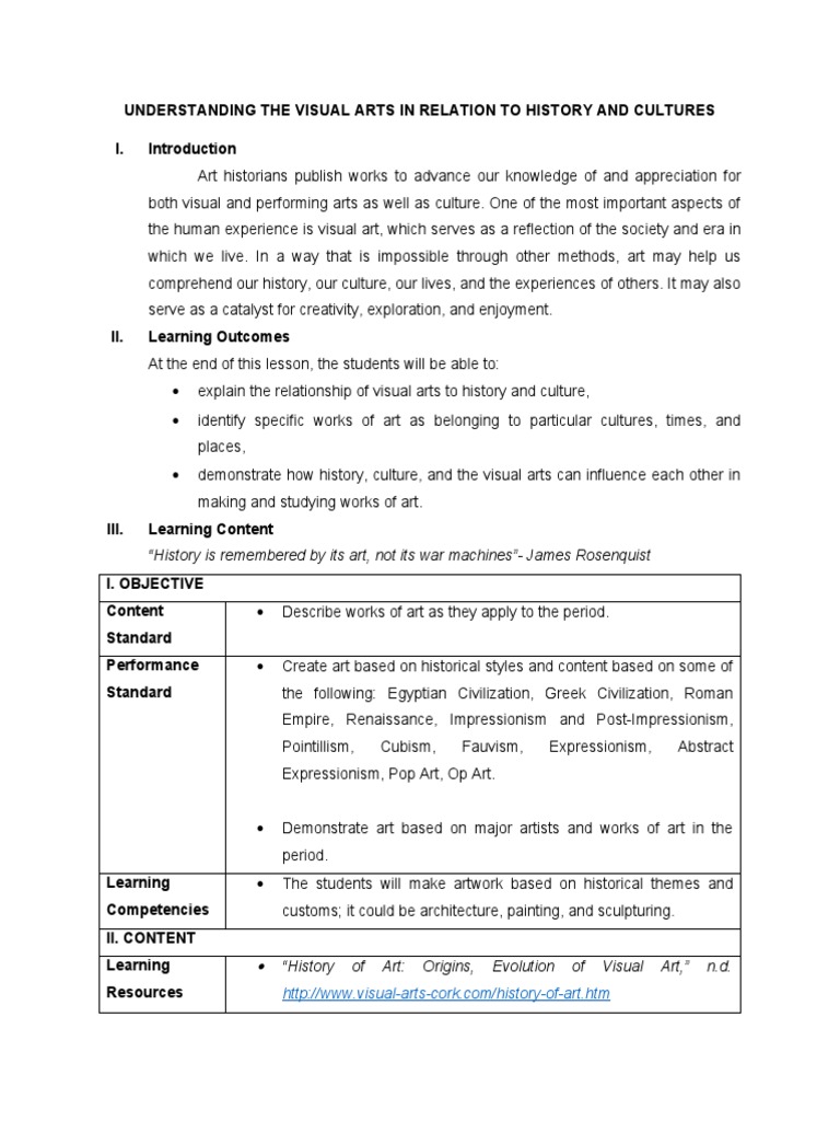 Understanding The Visual Arts in Relation To History and Cultures | PDF ...