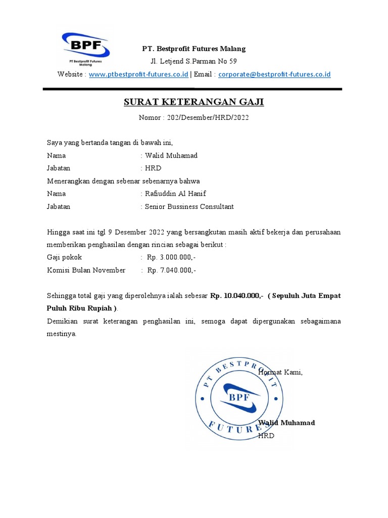 Contoh Surat Keterangan Gaji Penghasilan Dan Cara Membuatnya Dalam Word ...