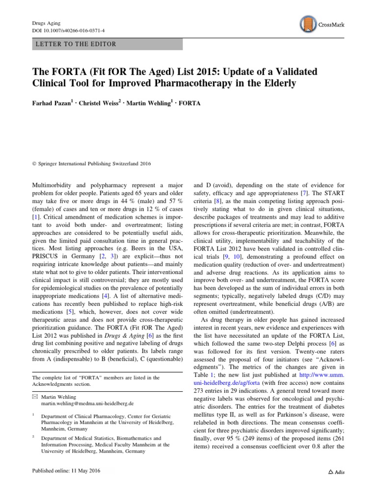 The Forta Fit For The Aged List 2015 Pdf Medical Treatments