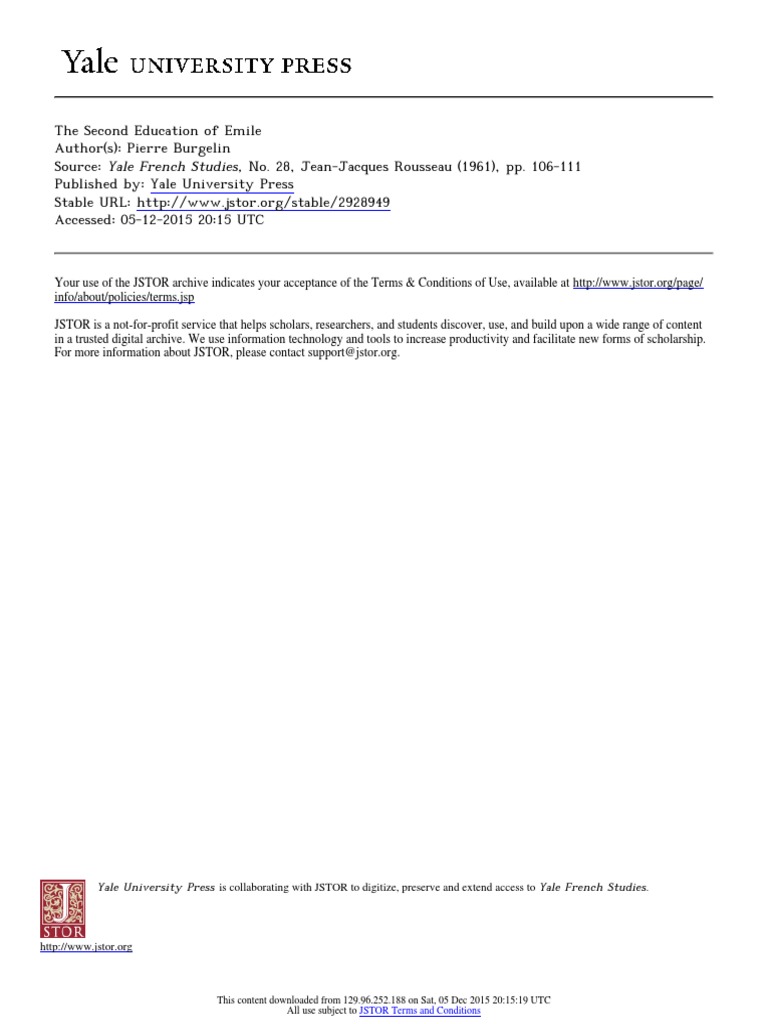 Burgelin - The Second Education of Emile | PDF | Emile, Or On Education ...