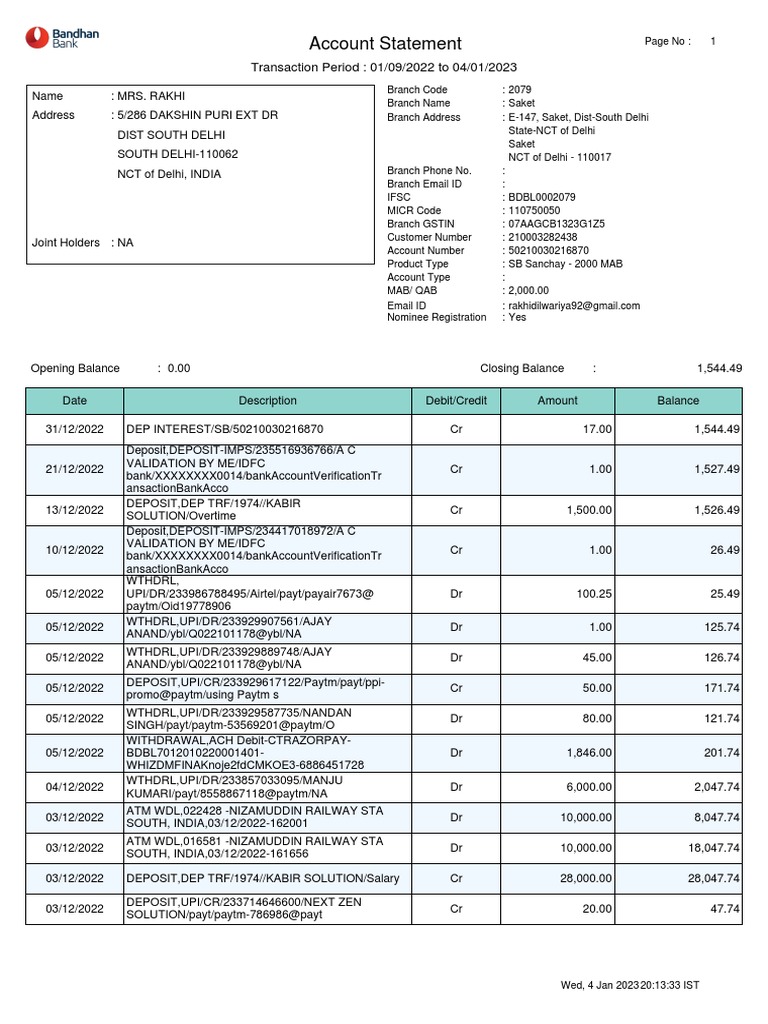 Statement | PDF | Banks | Debit Card