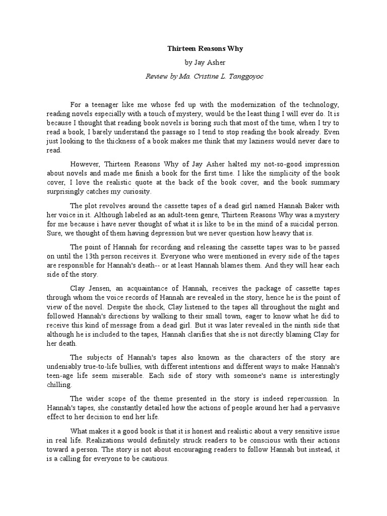 Thirteen Reasons Why: A Book Review | PDF | Poetry | General Fiction