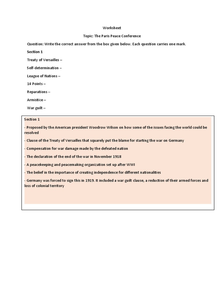 Worksheet 4 Paris Peace Conference | PDF | History