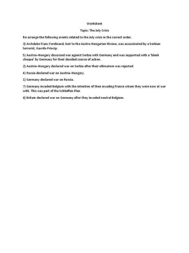 Worksheet 3 The July Crisis | PDF | Politics