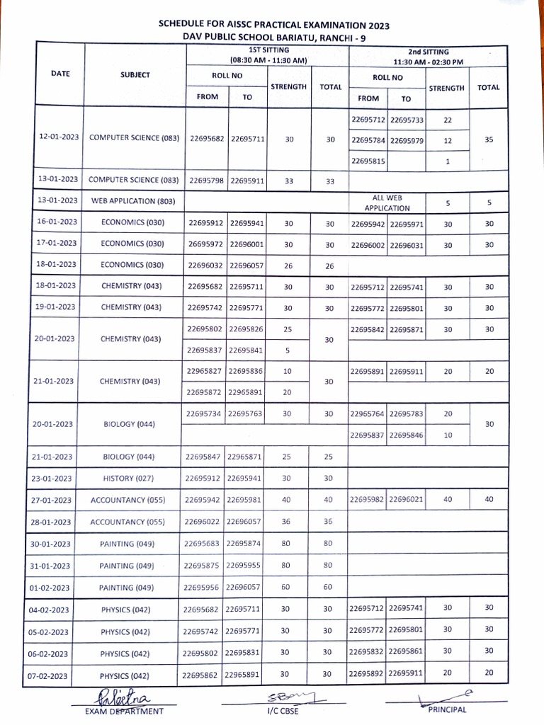 2023 DAV Ranchi Practical Exam Schedule | PDF | Schools | Student ...
