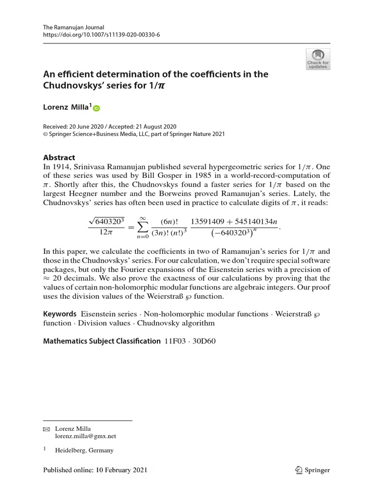 An Efficient Determination of Pi | PDF | Pi | Numbers