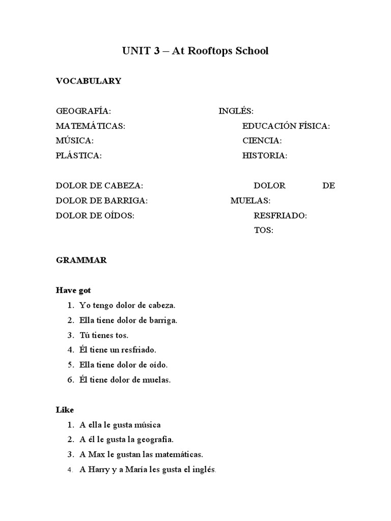 UNIT 3 - at Rooftops School | PDF