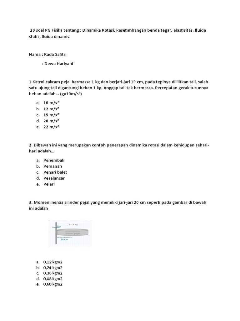 20 Soal Pilgan Fisika RD | PDF