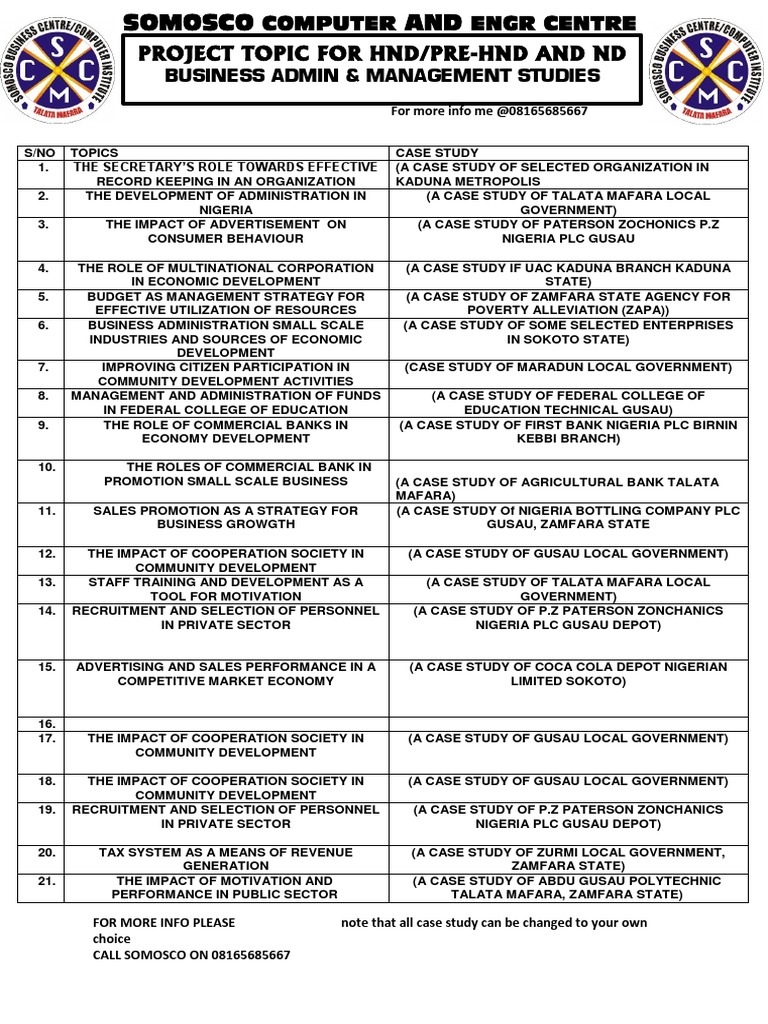 Business Project Topics | Download Free PDF | Nigeria | Business
