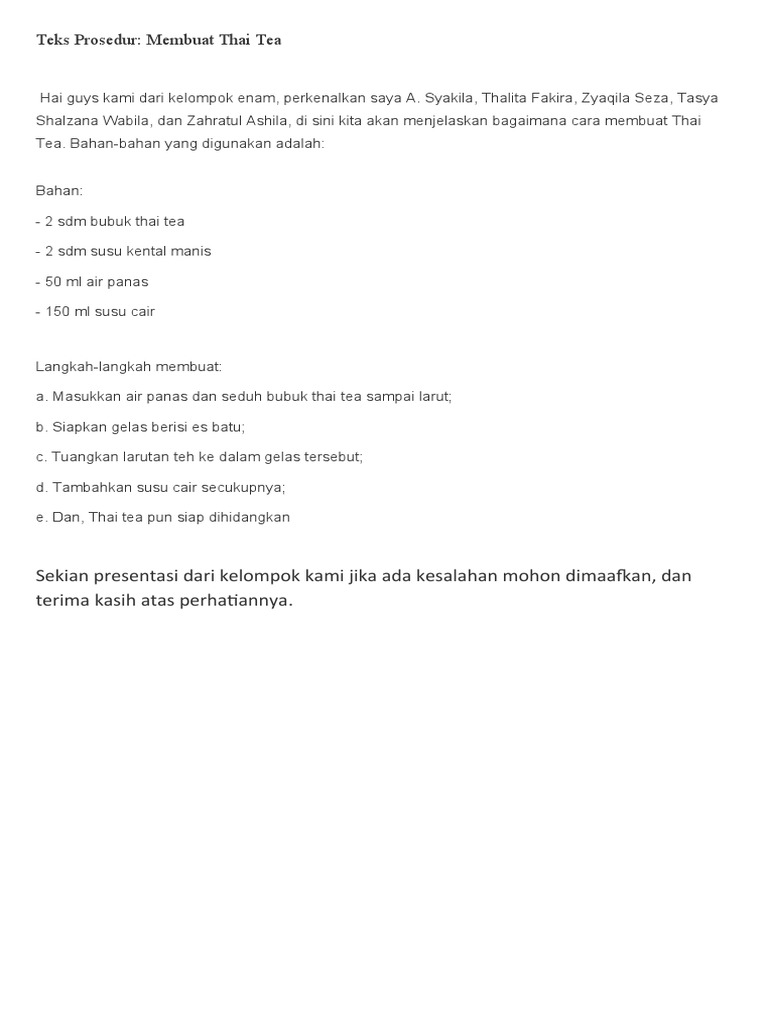 Teks Prosedur thai tea | PDF