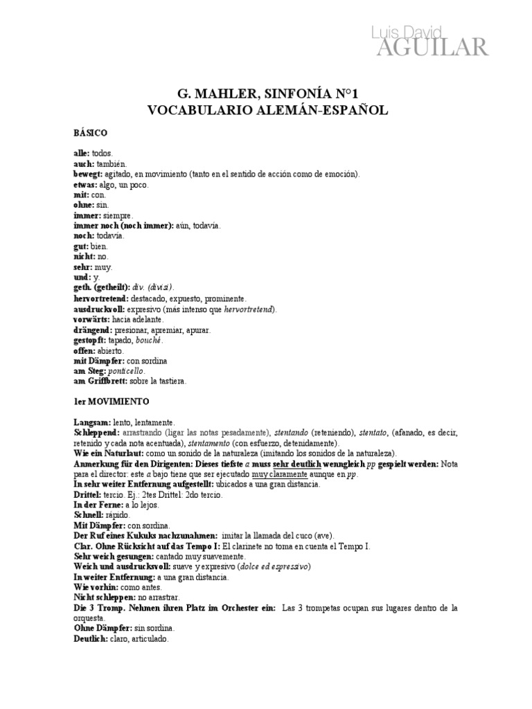 Mahler 1 Vocabulario | PDF | Musicología | Orquestas