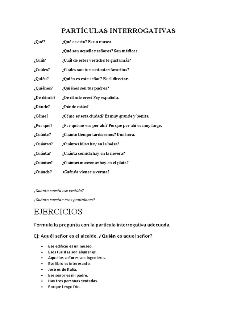 8. PARTÍCULAS INTERROGATIVAS USOS Y EJERCICIOS | PDF
