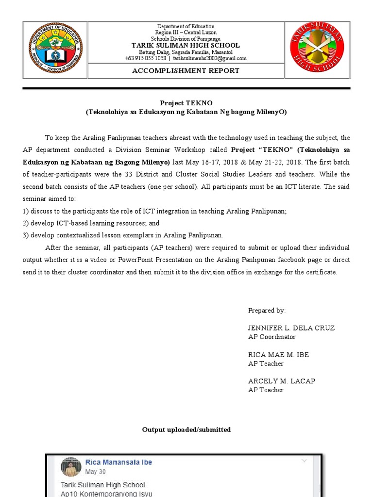 Project TEKNO Accomplishment Report | PDF | Learning