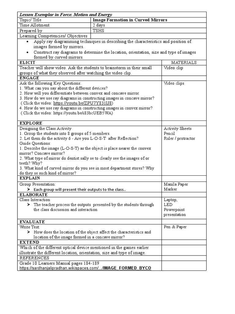 c7 Lesson Exemplar | PDF | Mirror | Length