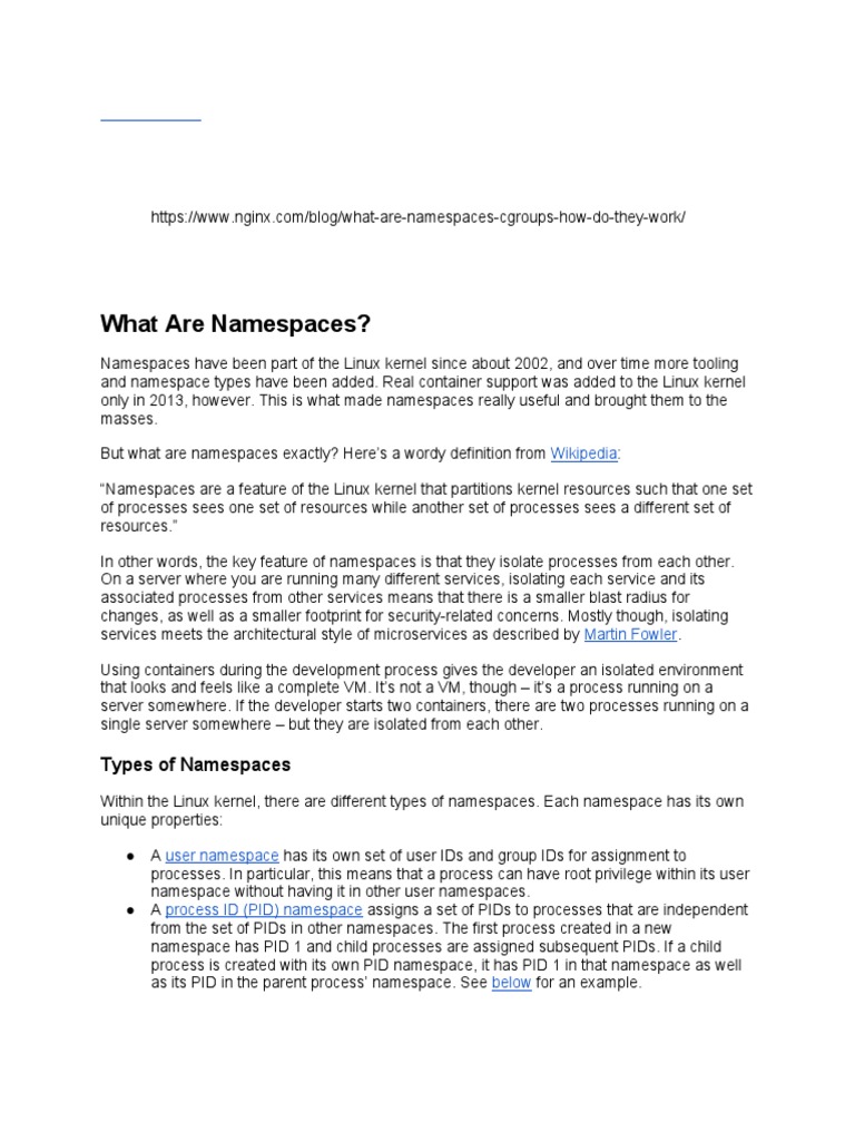 Namespaces And Cgroups Pdf Information Technology Management Software Engineering 