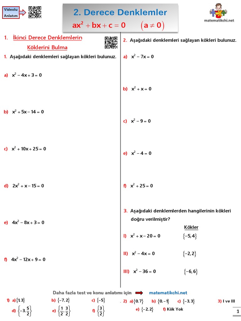 Derece Denklemler Konu Anlatımı | PDF