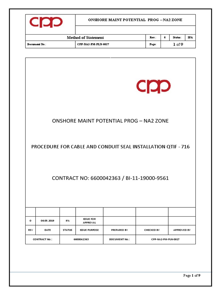 CPP-NA2-PM-PLN-0027 Procedure For Cable and Conduit Seal Installation | PDF | Specification ...
