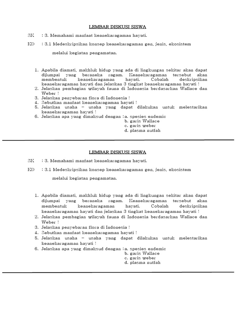 LEMBAR DISKUSI SISWA Keanekaragaman Hayati | PDF