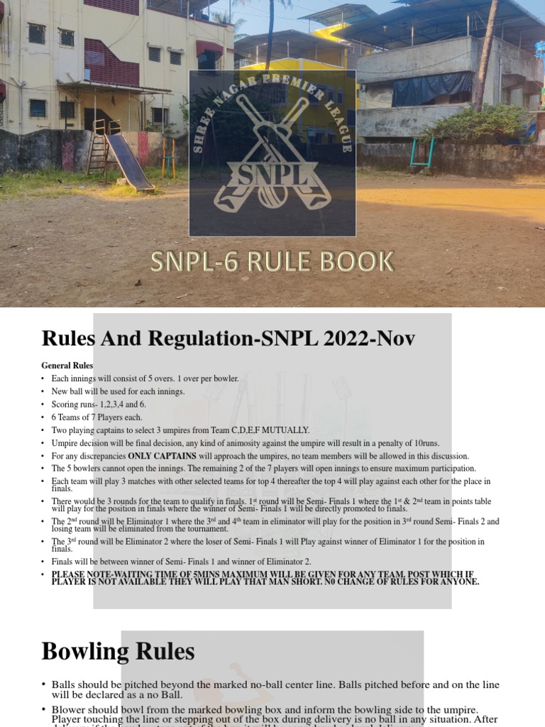 SNPL RULES 2022 - Nov | PDF | Bowling (Cricket) | Summer Sports