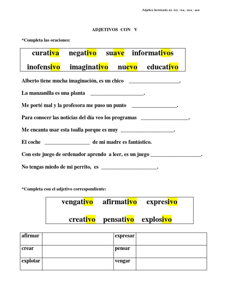 Adjetivos Con V | PDF