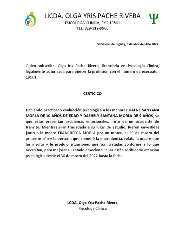 Hoja Timbrada Olga Yris Pache | PDF