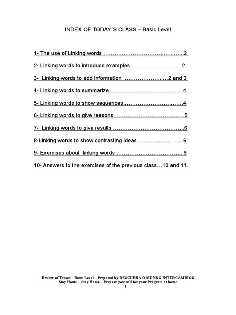 Basic 1 - Class 6 - Linking Words | PDF | Verb | Linguistics