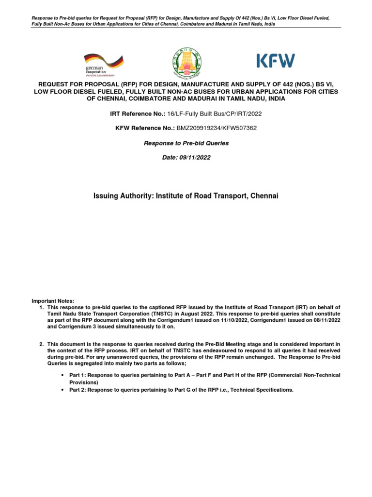Bus RFP Pre-bid Query Responses | PDF | Liquidated Damages | Request ...