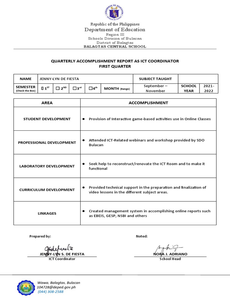 Balagtas Cs 104728 - Ict-Accomplishment-Report | PDF